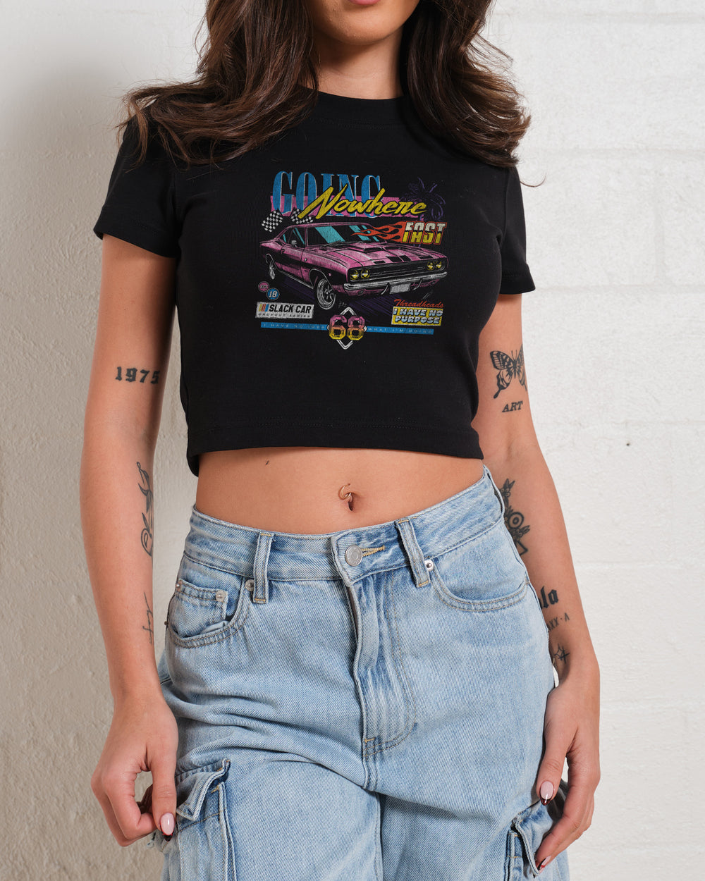 Going Nowhere Baby Tee | Retro Graphic Baby Tee