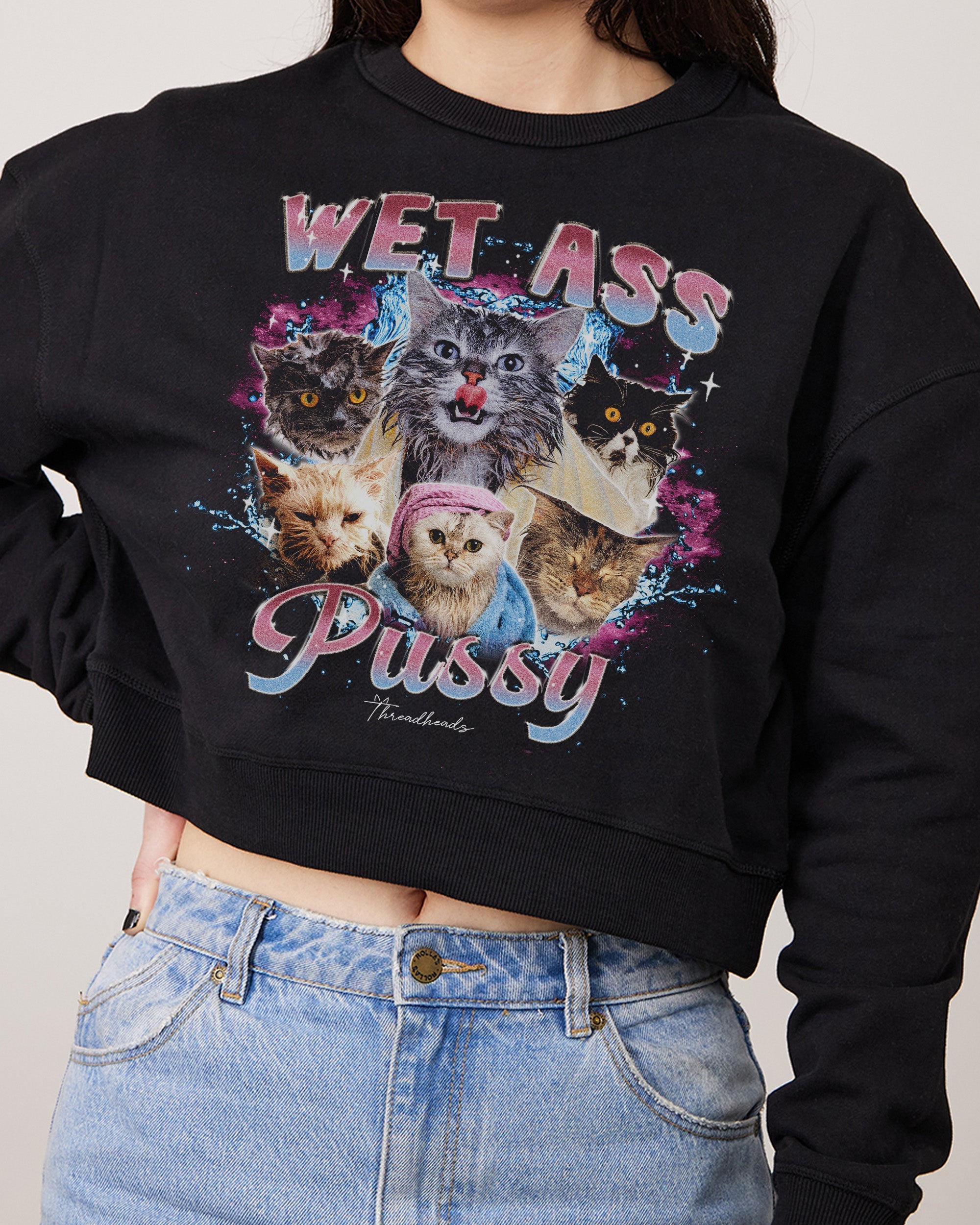 WAP Cat Crop Jumper | Funny Retro Cat Crop Jumper