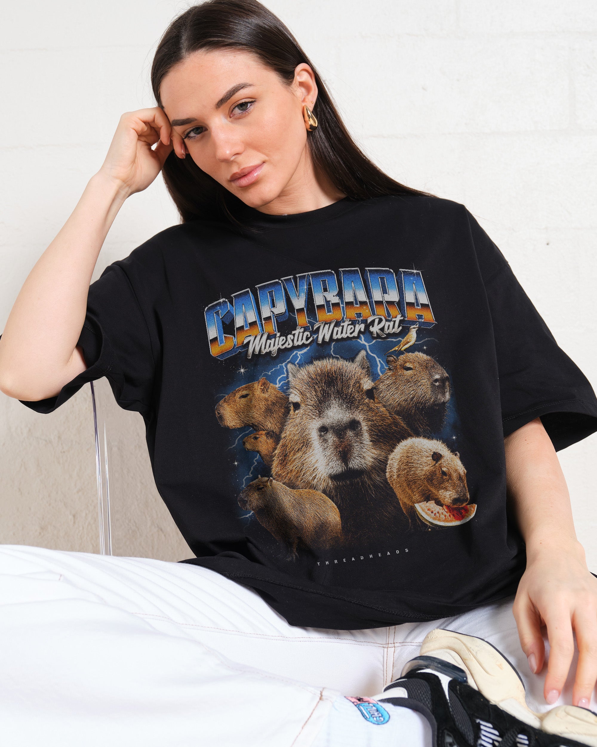 Capybara Water Rat Oversized Tee | Vintage Heavy Oversized Tee